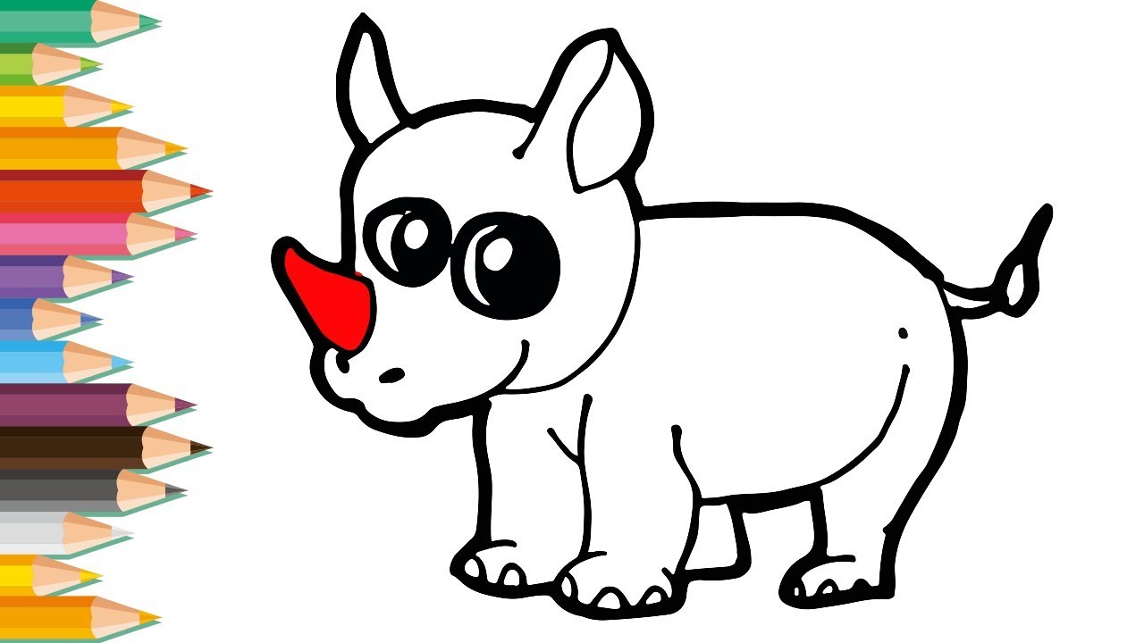 Drawing and Coloring a Cute Baby Rhino - Super Easy | Lovely Kids - YouTube