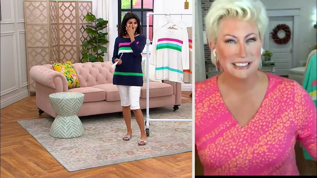 Belle by Kim Gravel Striped 3/4 Sleeve Sweater on QVC - YouTube