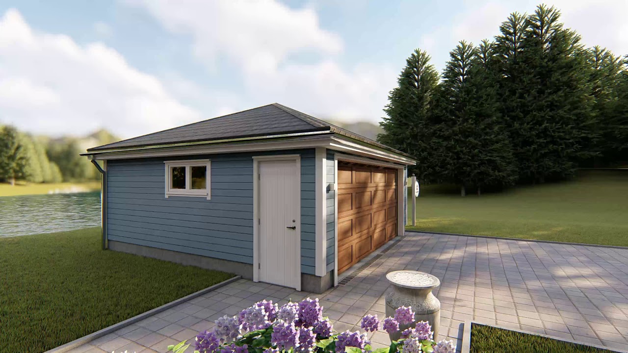 Dobbelgarasje 36 m² med valmtak - YouTube