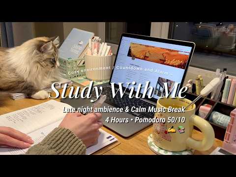 4-HOUR STUDY WITH ME 🌙 Late Night | Pomodoro 50/10 | Deep Focus Ambient