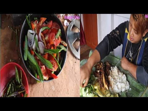 Mithun meat,(Bos Frontalis)/(Drung). cooking and eating. - YouTube