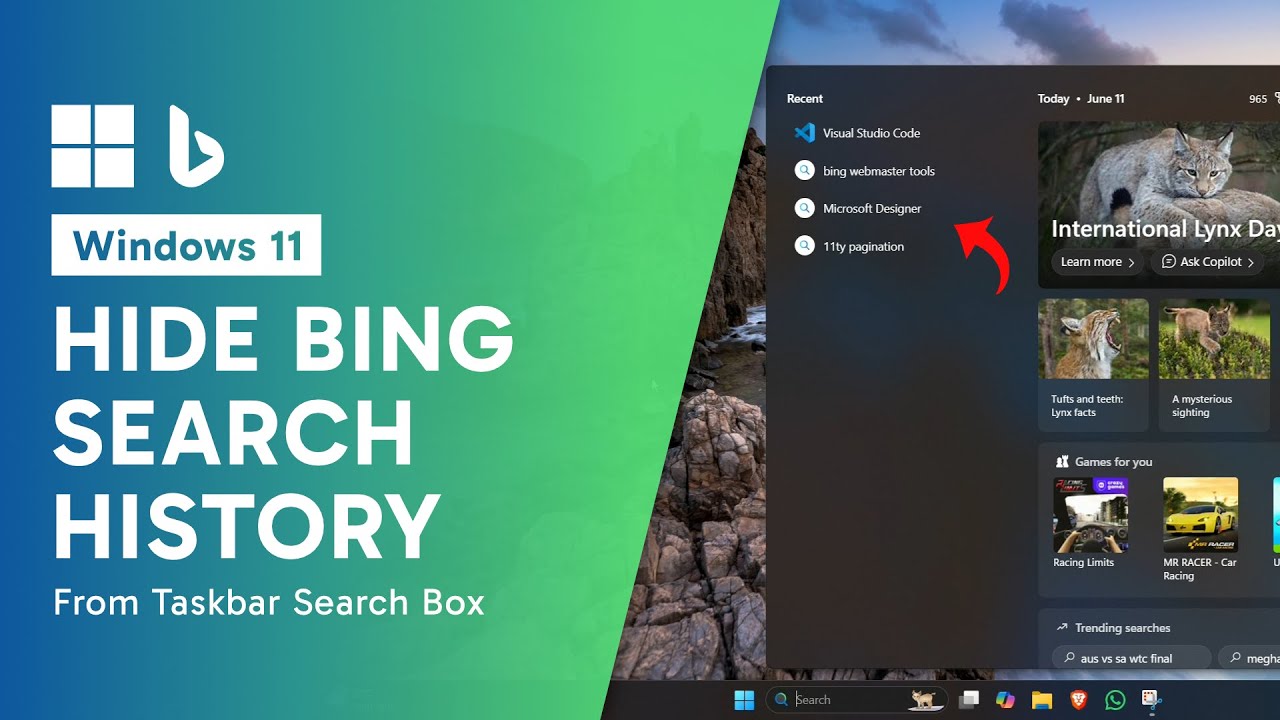 How to hide Bing search history from Windows 11 Taskbar search box (NEW ...