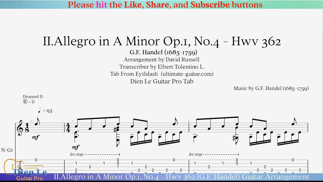 II.Allegro in A Minor Op.1, No.4 - Hwv 362 (G.F. Handel) Guitar ...