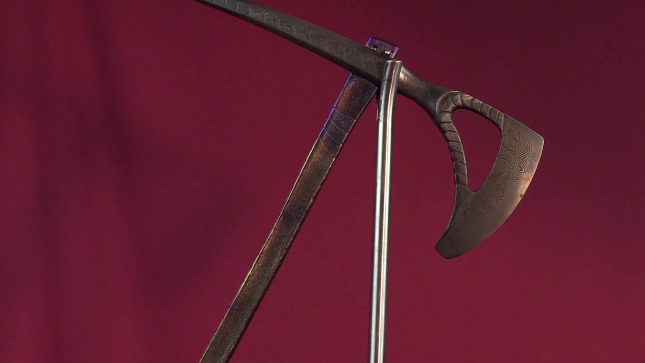 Damascus Battle Axe with Sculpted Titanium - YouTube