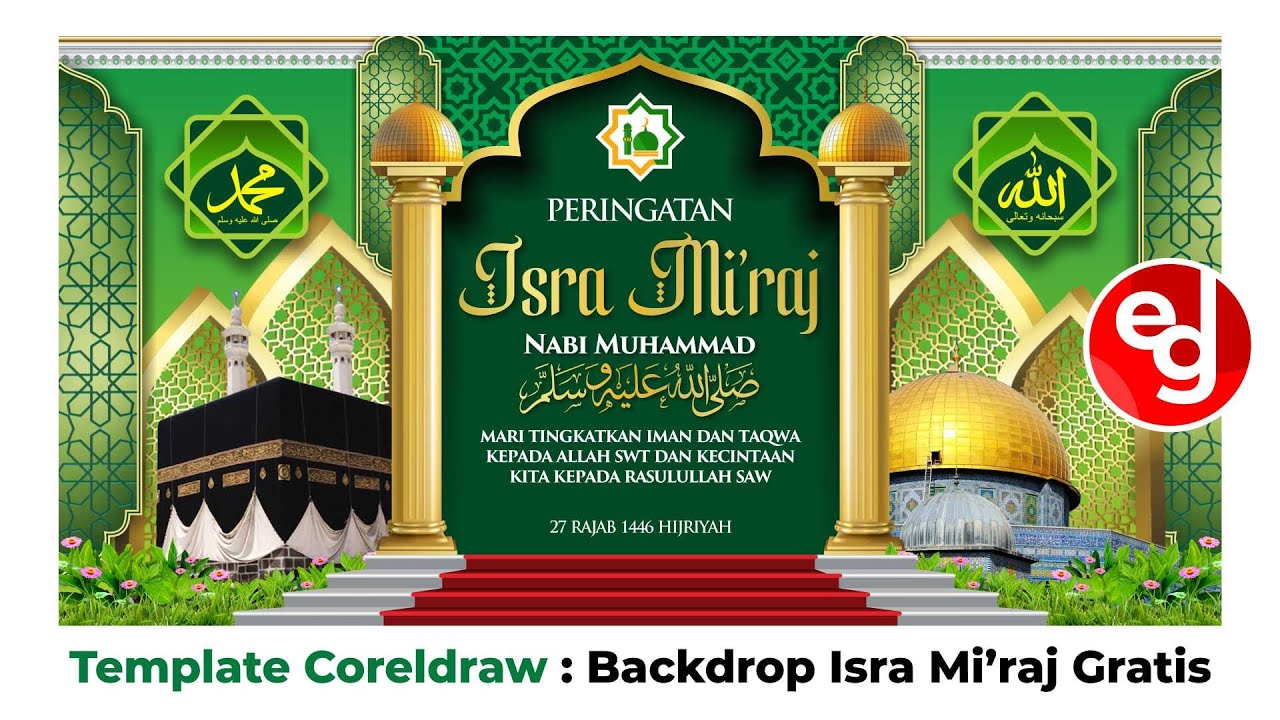 Free Template CDR Backdrop Pengajian Umum untuk acara Isra Miraj 2025 # ...