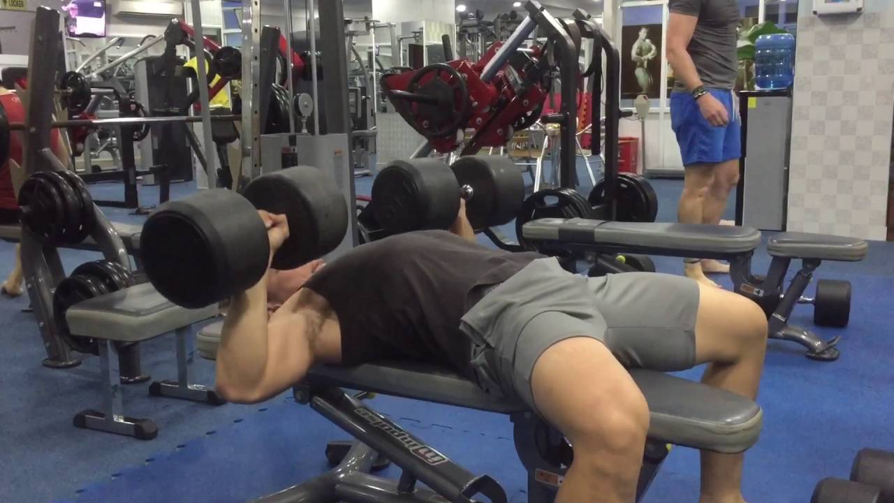 dumbbell bench press 50 kg 2 rep - YouTube