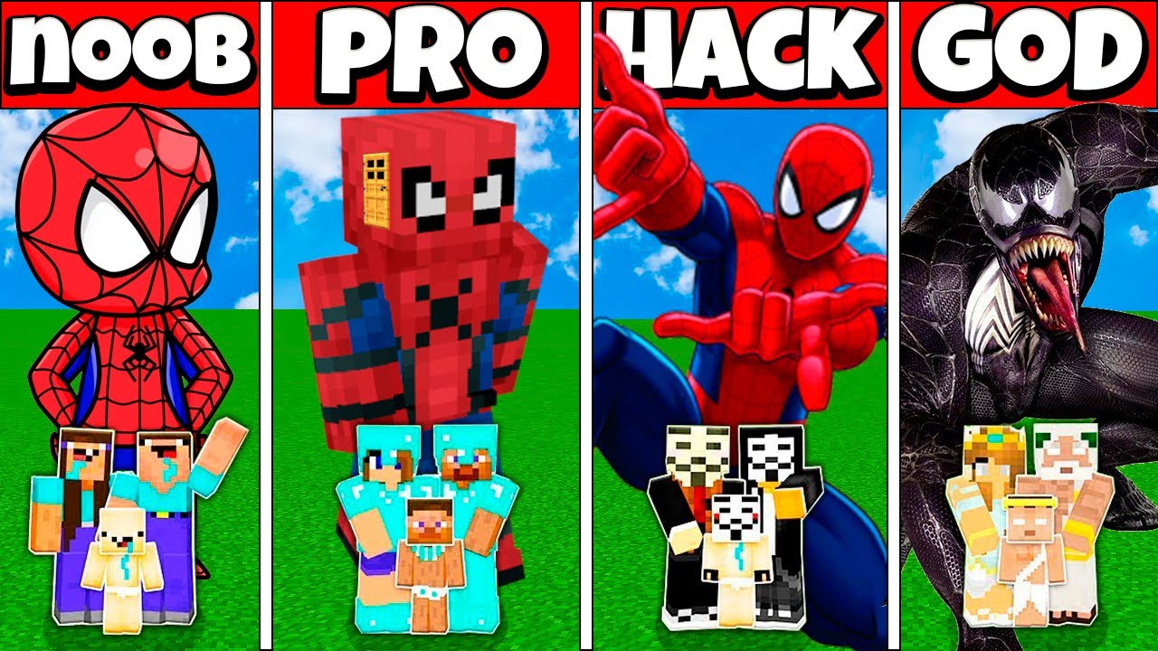 Minecraft Battle: FAMILY SPIDER MAN HOUSE BUILD CHALLENGE NOOB vs PRO ...