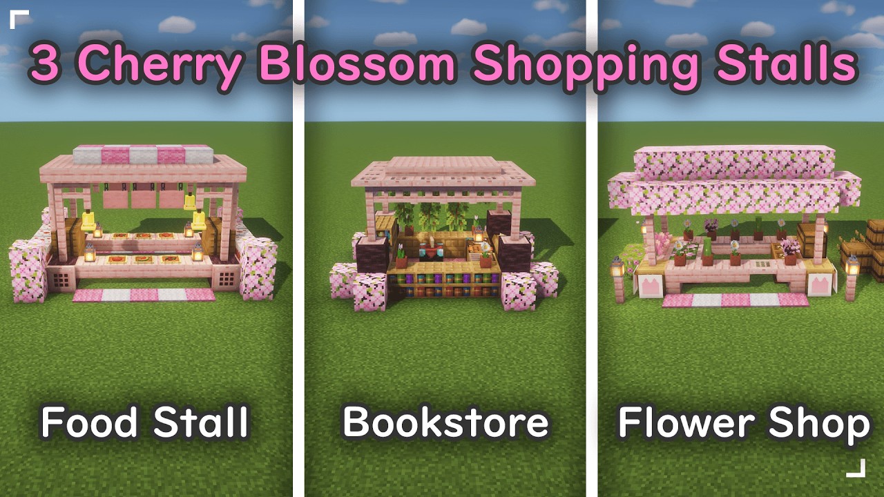 🌸 3 Cherry Blossom Food & Market Stalls 🛍️ | Minecraft Tutorial - YouTube