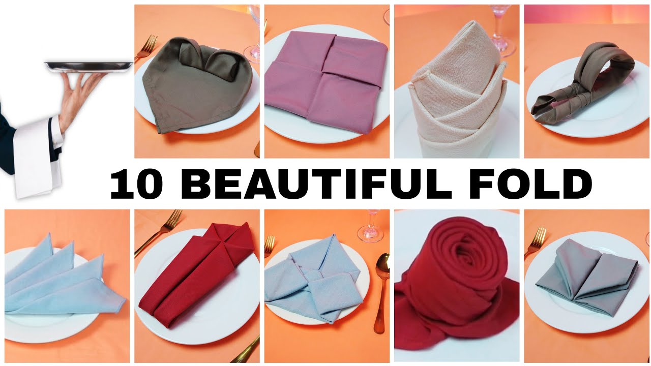 10 FOLD DESIGN NAPKIN FOLDING #tablenapkinfolding - YouTube