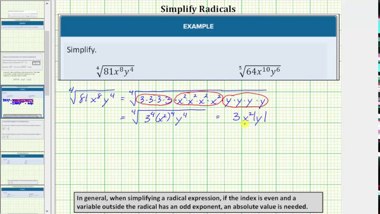 Simplify Nth Roots With Variables YouTube