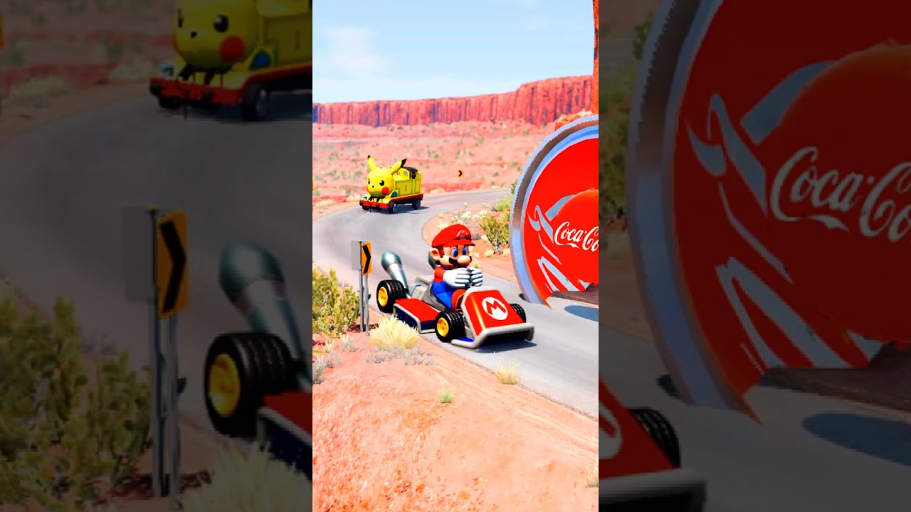 Spiderman Mario Pikachu SpongeBob McQueen Wine vs Coca Cola in Beamng ...