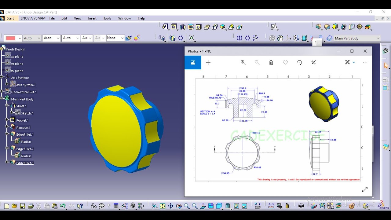 CATIA V5 PRACTICE MODEL | HOW TO CREATE TRIM PART FROM 2D DRAWING|KNOB ...