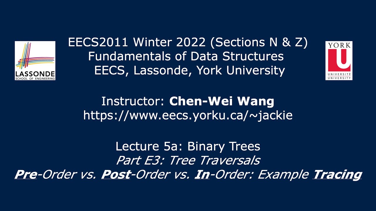 [HD] EECS2011 W22 - Lecture 5a - Part E3 - Pre-Order vs. In-Order vs ...