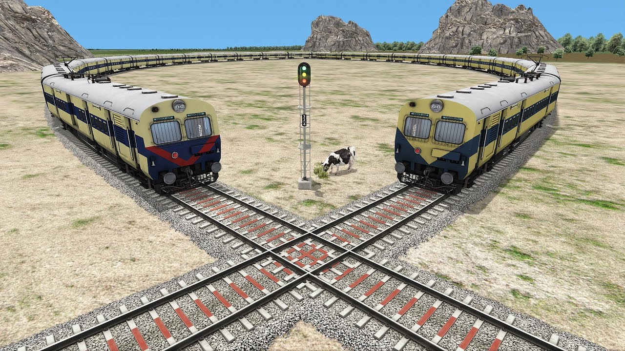 Two MEMU Trains Crossing Each Other at Same Track | Forked Railroad ...