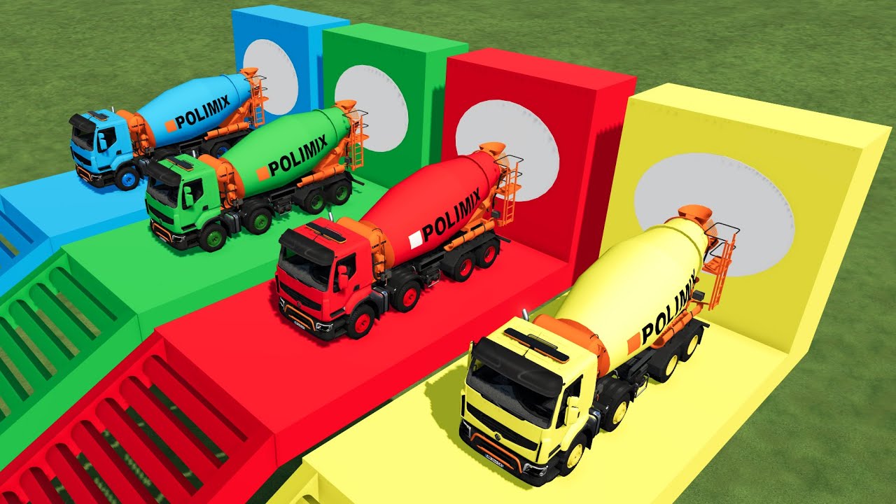 GARAGE OF COLORS ! COLORED POLIMIX MIXER TRUCK & POLICE CARS ...