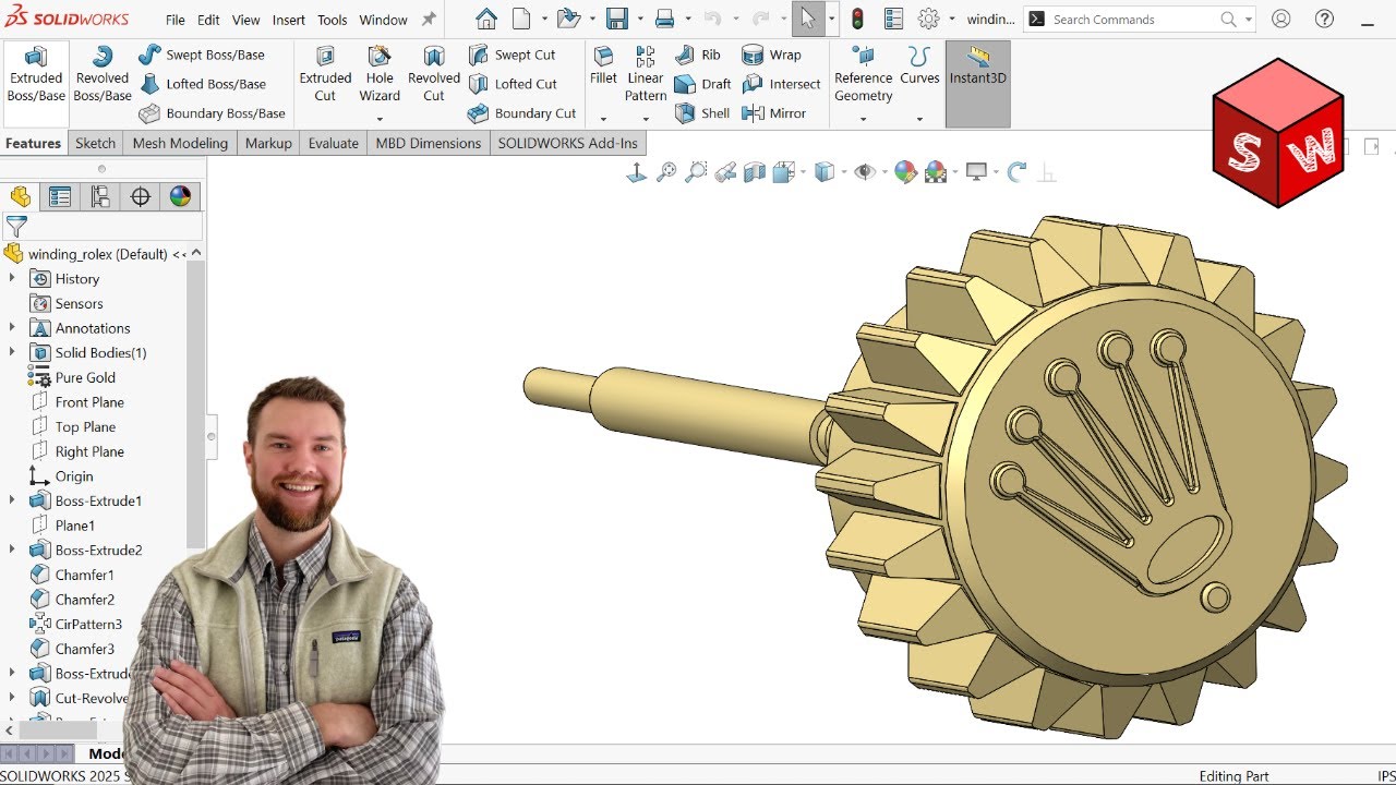 Gold Rolex Watch Winding Part Design in Solidworks Tutorial 2025 - YouTube