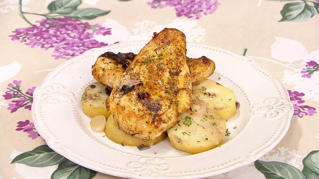 Pollo con papas y cebollas - YouTube