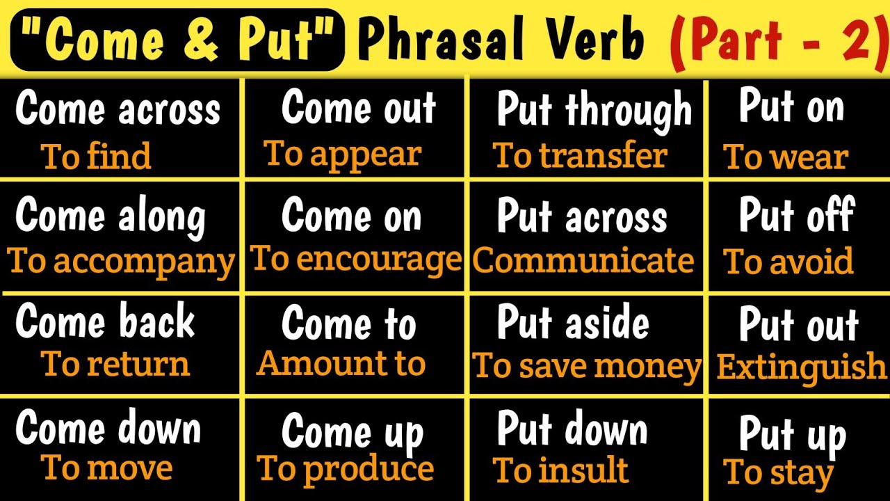 Come and Put Related Most Useful Phrasal Verbs | Very Useful Phrasal ...