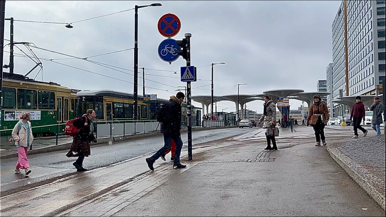 Finnish Snowy Spring Weather, Helsinki! Walk in Central & West Pasila ...