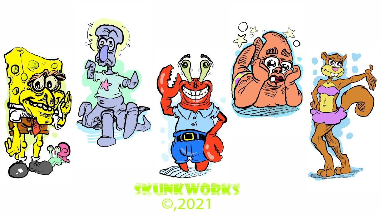 SpongeBob SquarePants All Cast Fan Art Speed Draw - YouTube