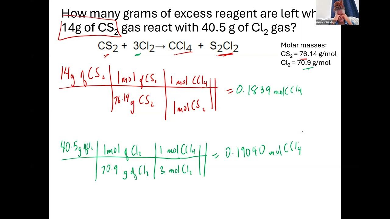 Calculating leftover excess reagent (Stoichiometry - limiting reactants ...