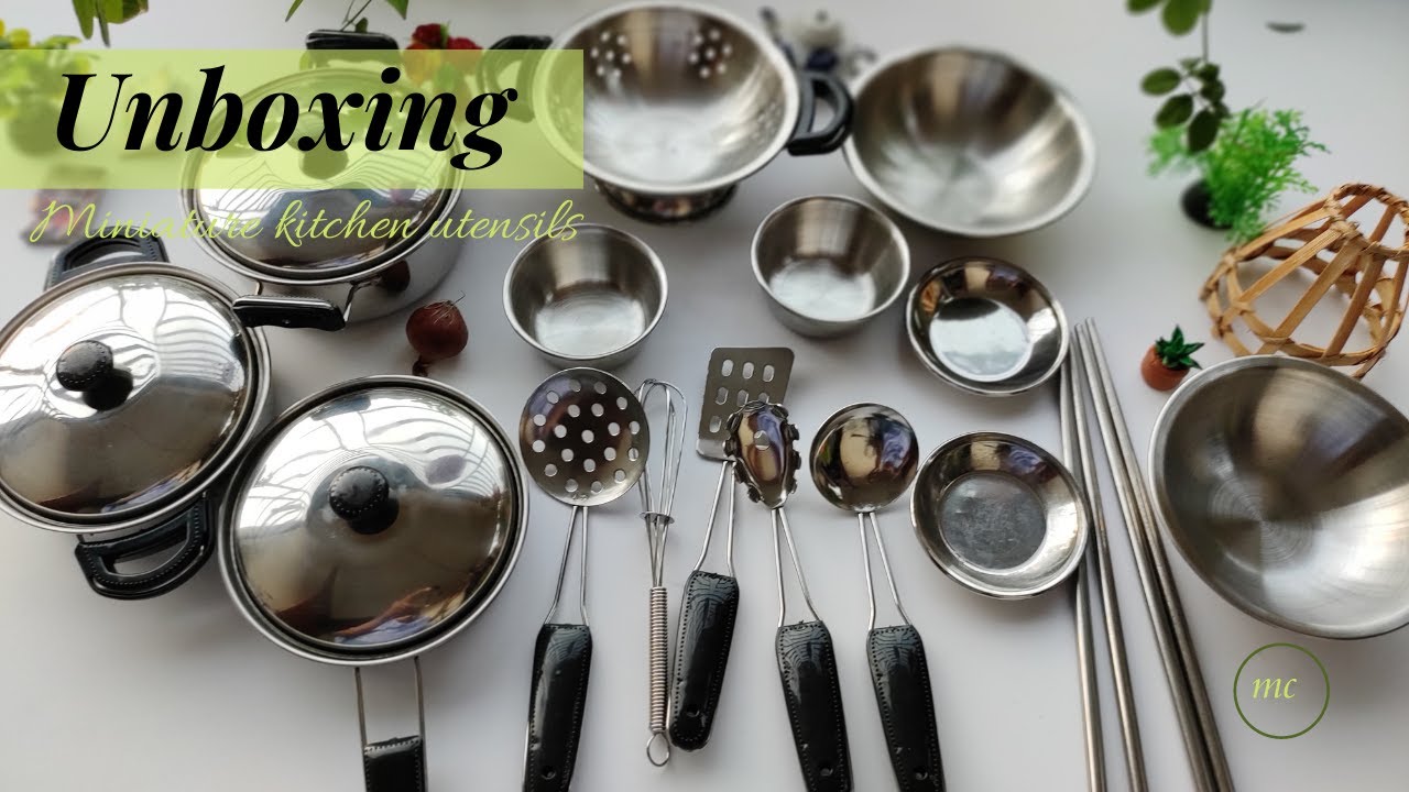 Unboxing miniature stainless steel utensils |20 Pcs mini cooking set ...