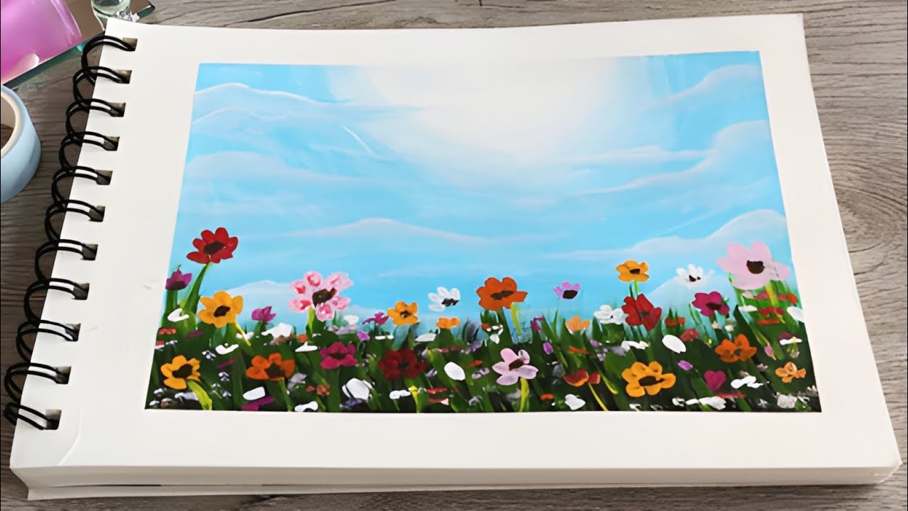 Spring Flowers Filed Painting | Spring Acrylic Painting Tutorial #art # ...