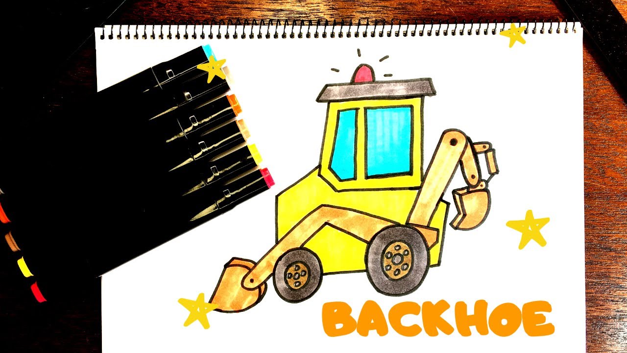 Backhoe Draw & Color | Videos For Children - YouTube