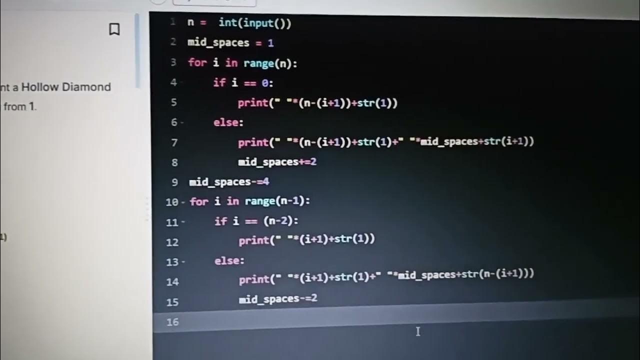 Numbers in Hollow Diamond | assignment 14 | Python | NxtWave | Happy Coding 😁 - YouTube