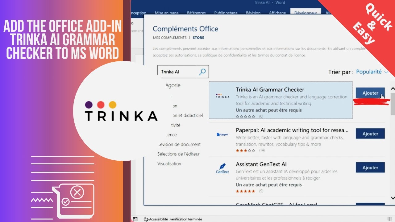Add the Office Add-in Trinka AI Grammar Checker to MS Word - YouTube