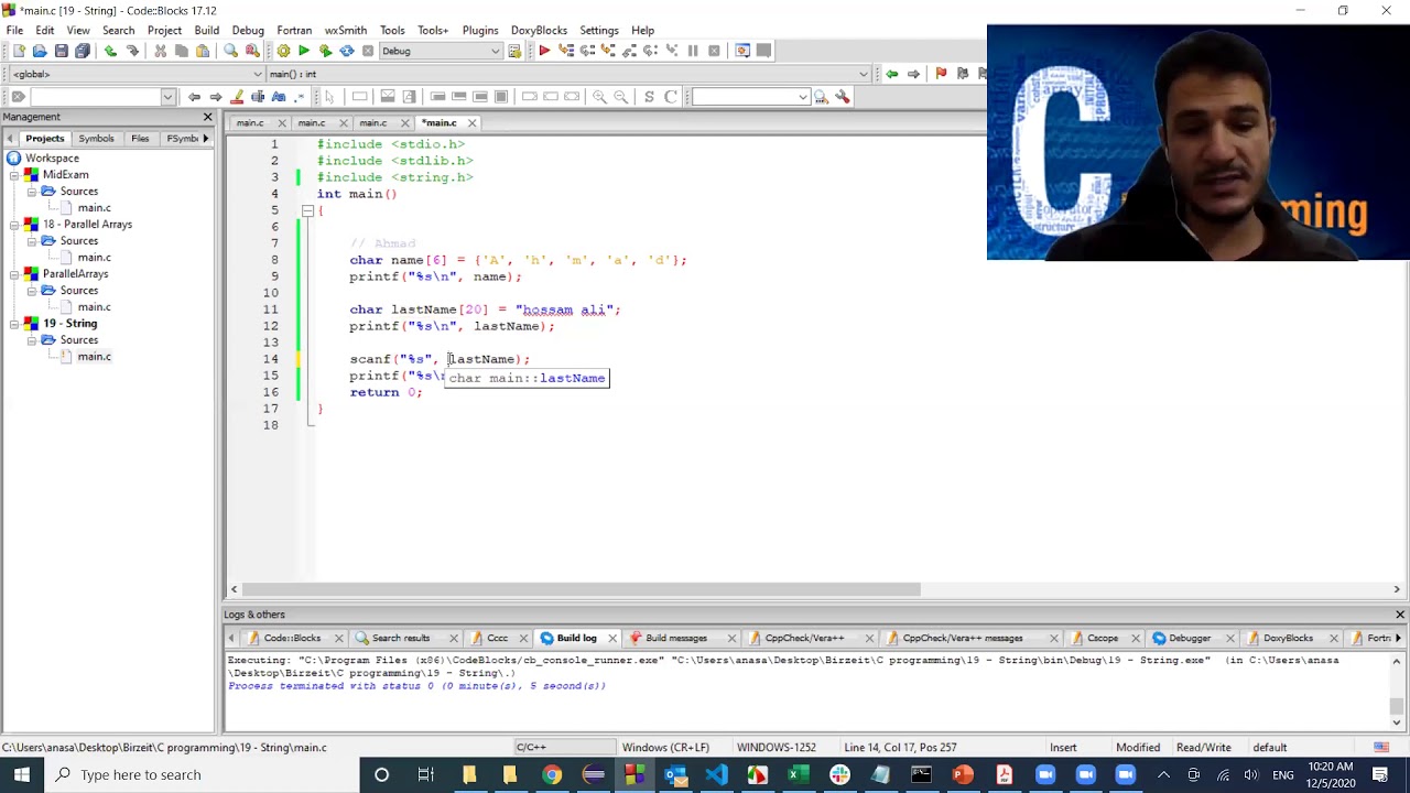20 C Programming Strings Part 1 لعة سي النصوص Youtube