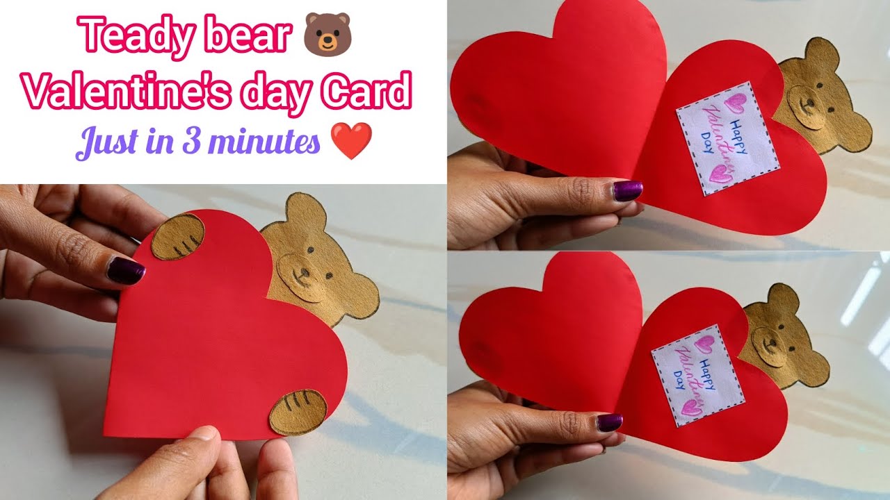 Super Easy Teady bear 🐻 Valentine's day Card 💕 @artsandcreationsstudio ...