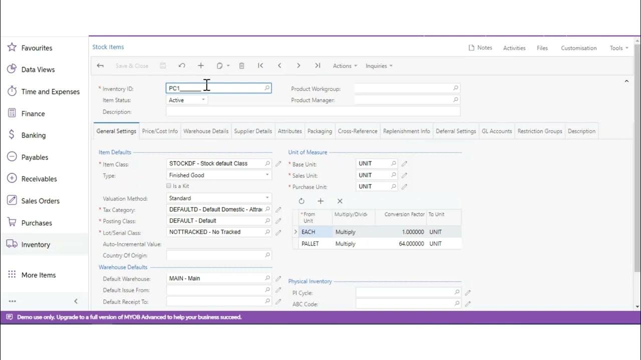 MYOB Acumatica Training - Inventory Management - Adding Stock Items - YouTube