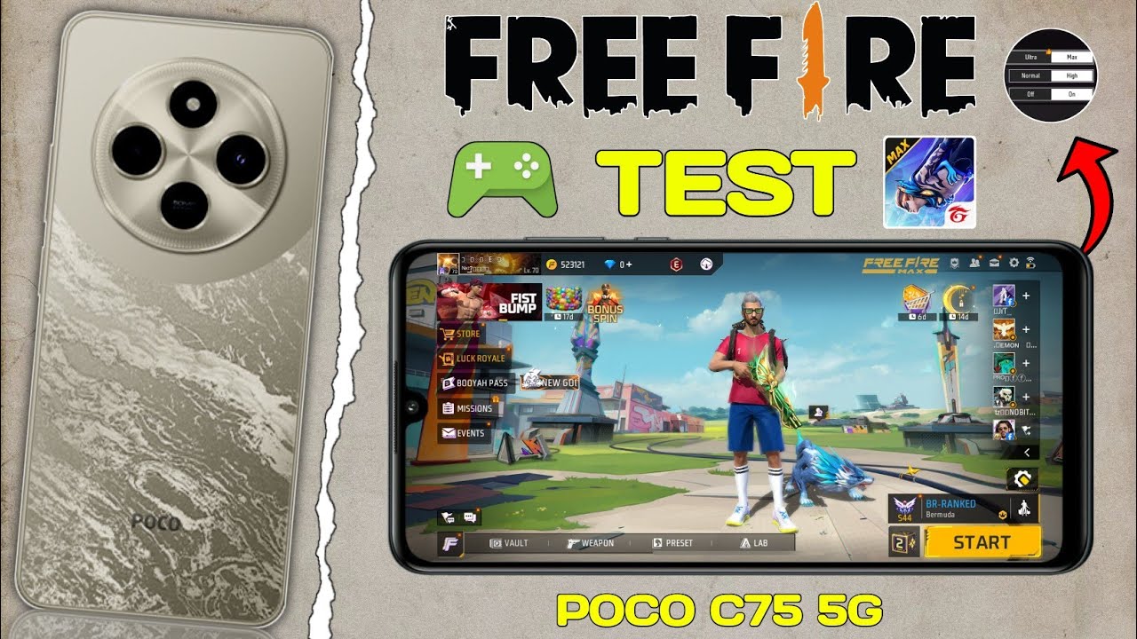 Poco C75 5G Free Fire Test // With 6GB + 128GB - YouTube