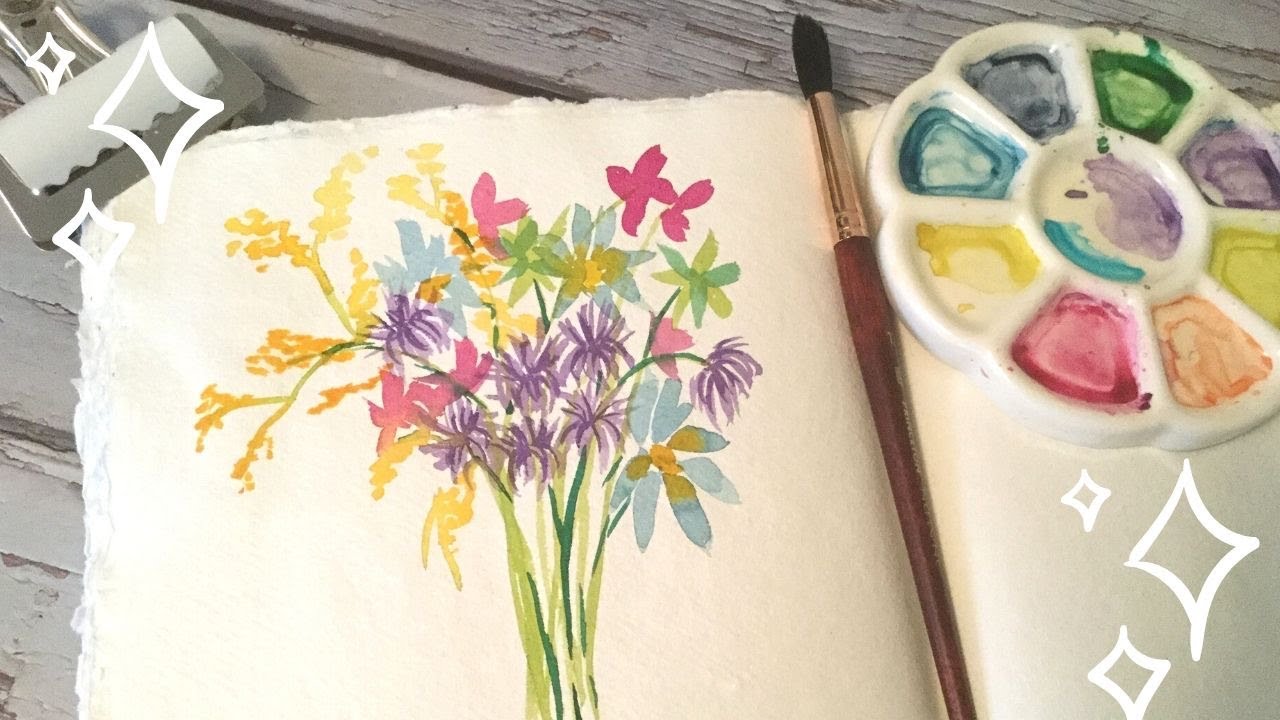 Wild Flowers 💐 Watercolor Tutorial 🌺🌺 Real Time | with Subtitles - YouTube