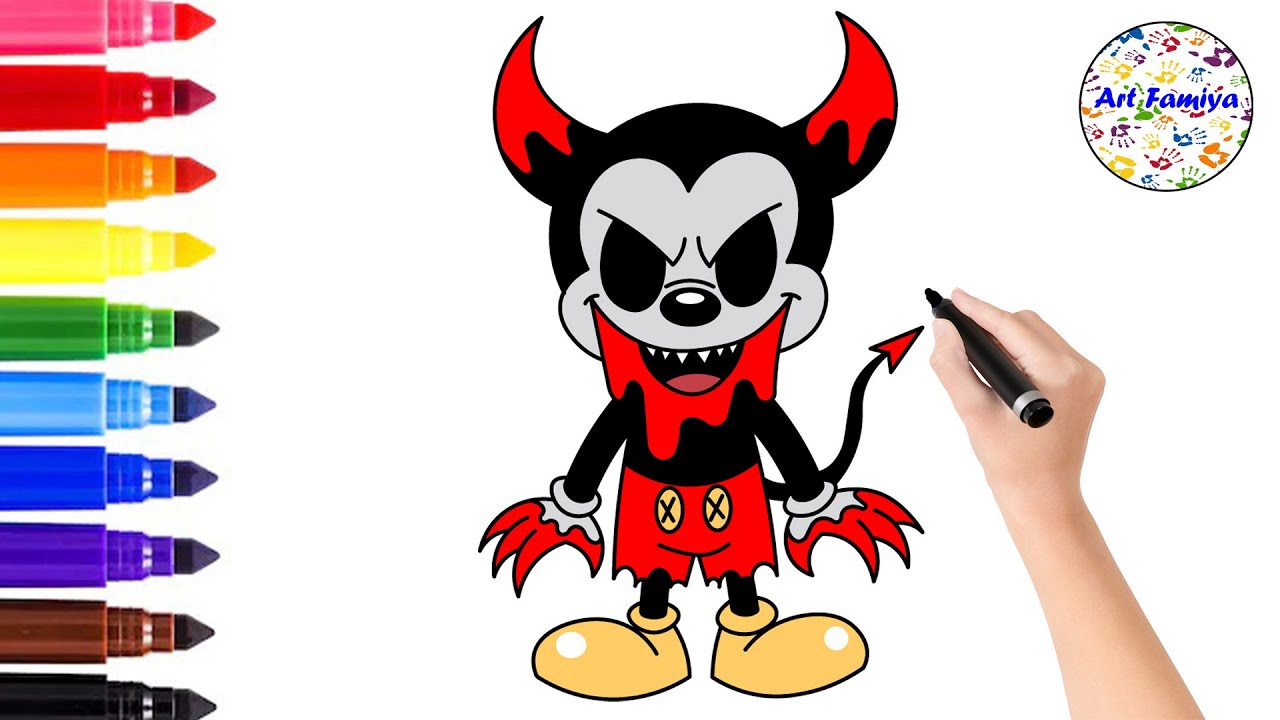 How to Draw Dark Mickey | Mickey Mouse | Art Famiya | Drawing Step by ...
