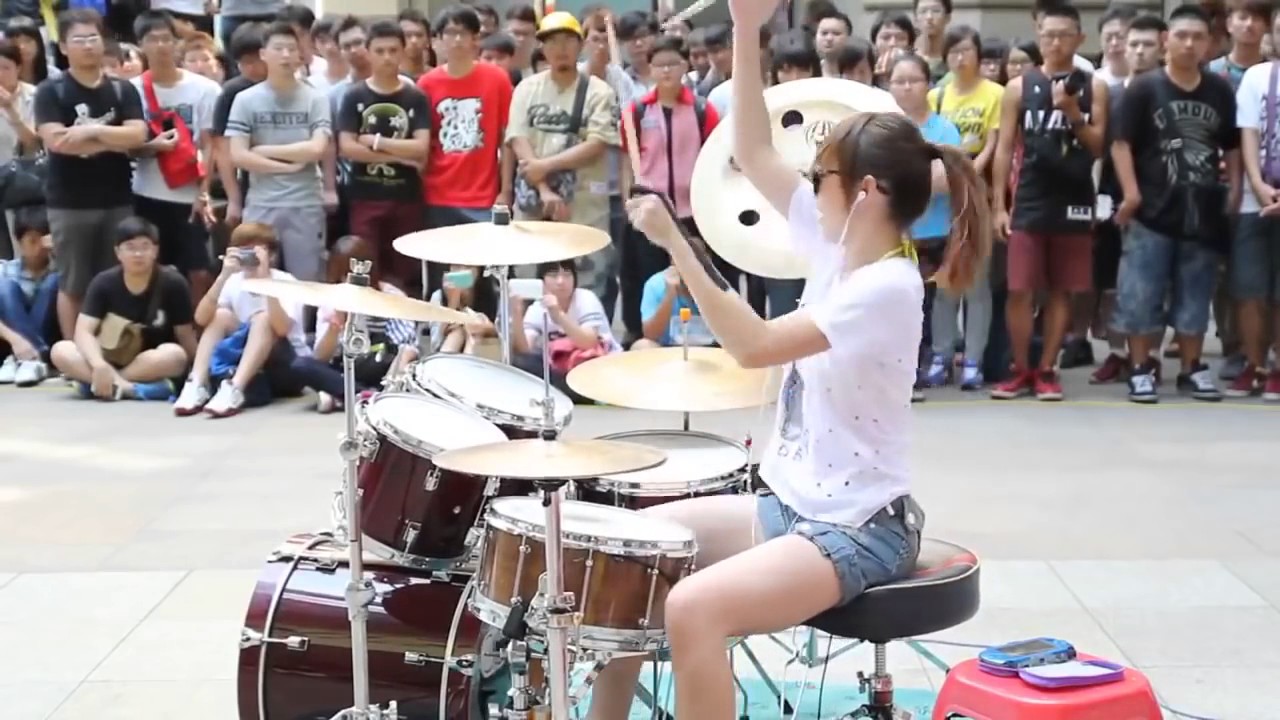 pretty girl playing the drums - YouTube