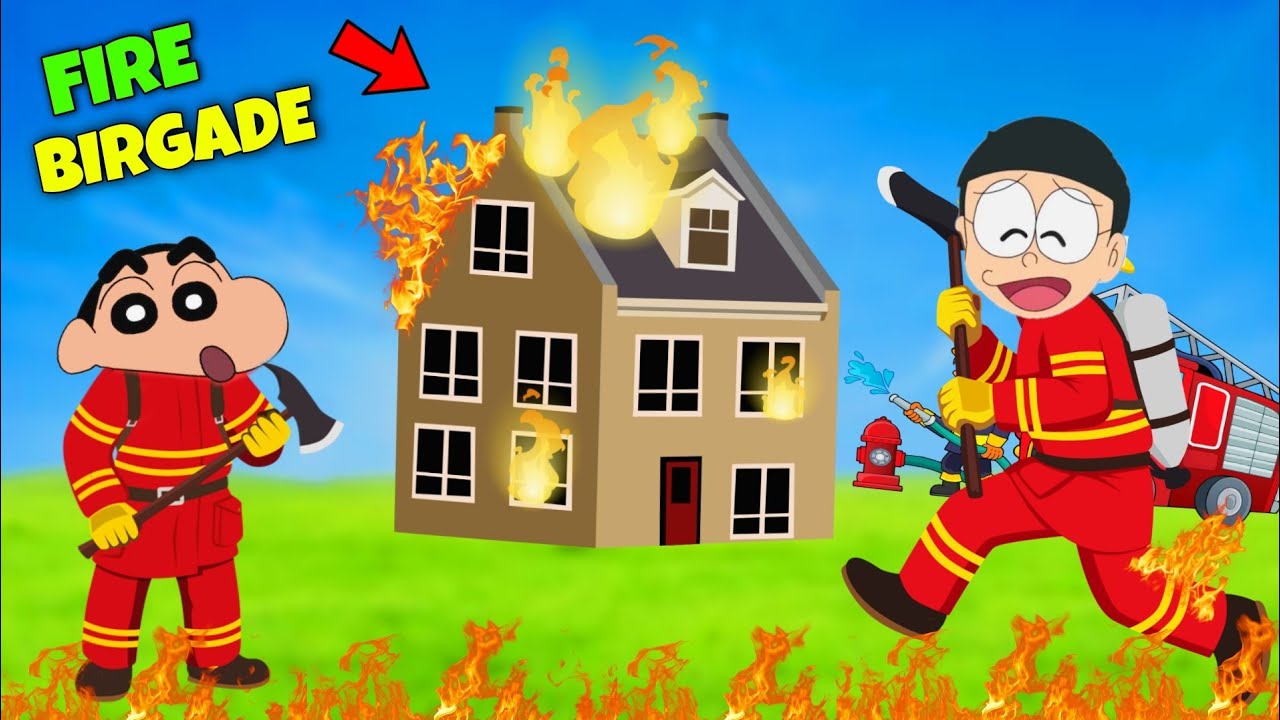Shinchan And Nobita Became a Fire Birgade || Funny Game Roblox || Bitoo ...