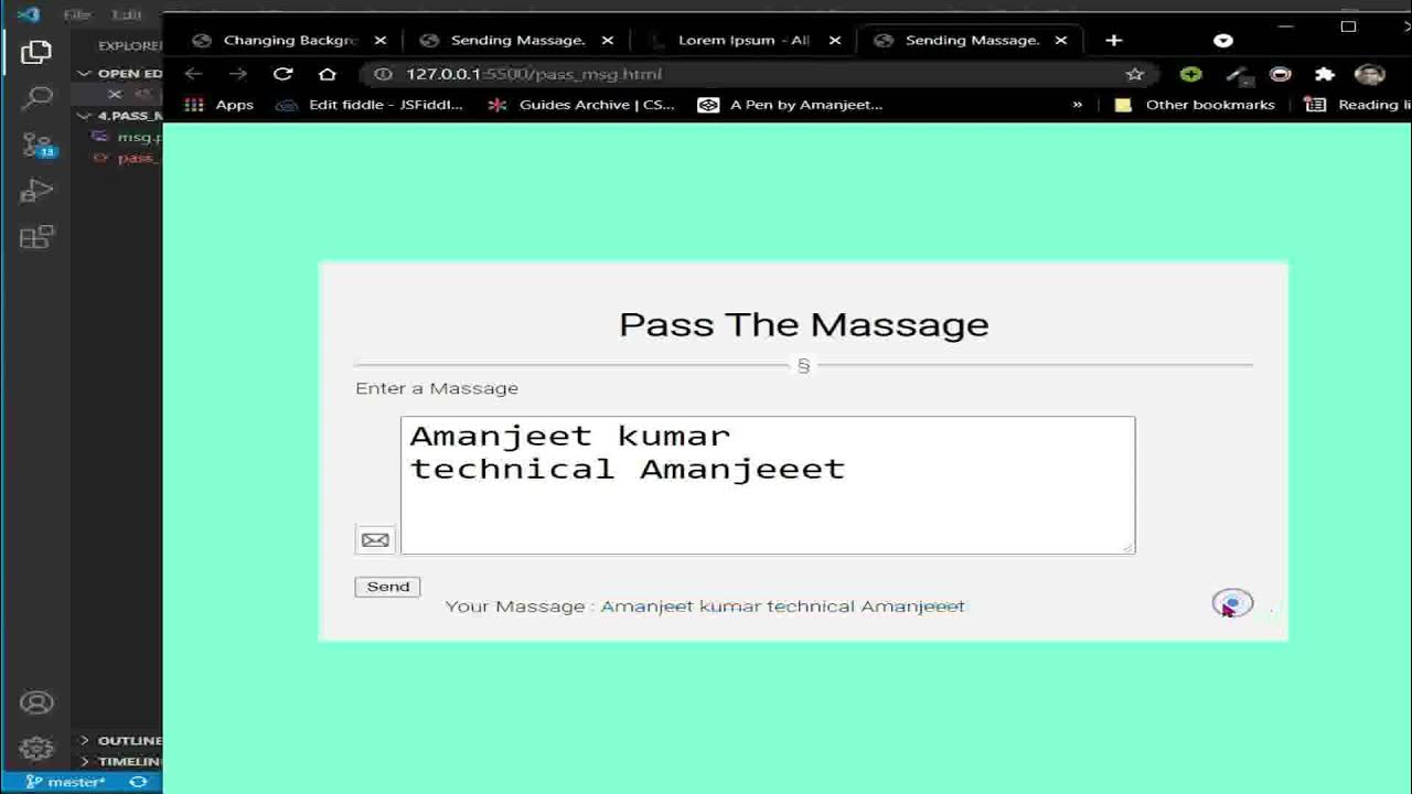 5. pass massage web dev project by using html , css & javascript ...