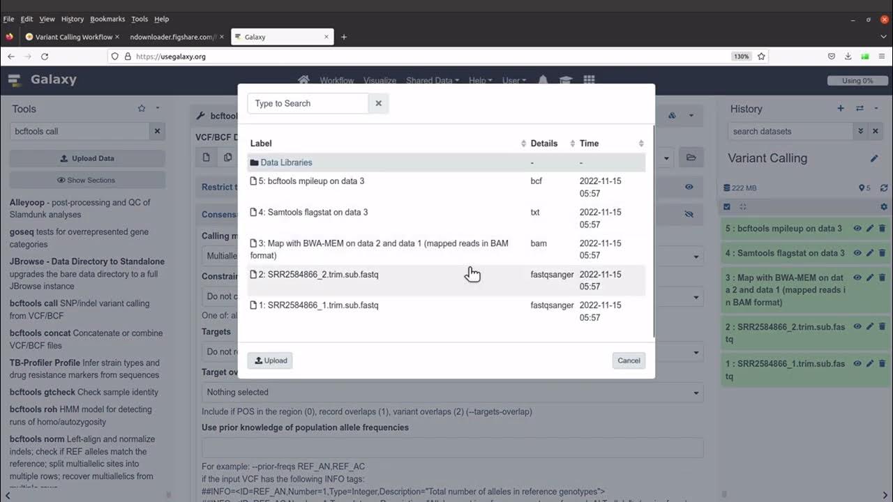 Galaxy Tutorial Variant Calling With Bcftools Youtube