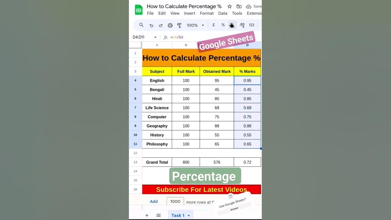 Google Sheets Calculate Percentage #GoogleSheets #Spreadsheets #PercentageCalculation - YouTube