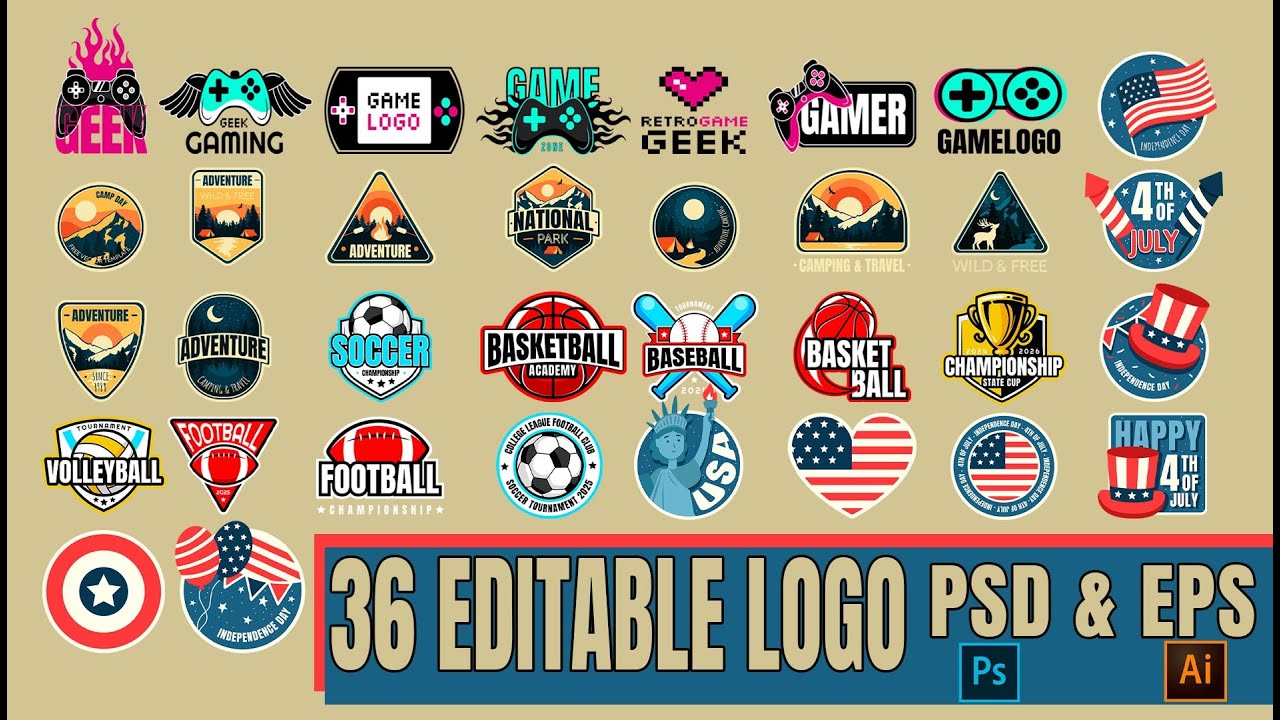 Gaming Logo Psd | Adventure labels Psd | Sports Logo Psd | Independence ...