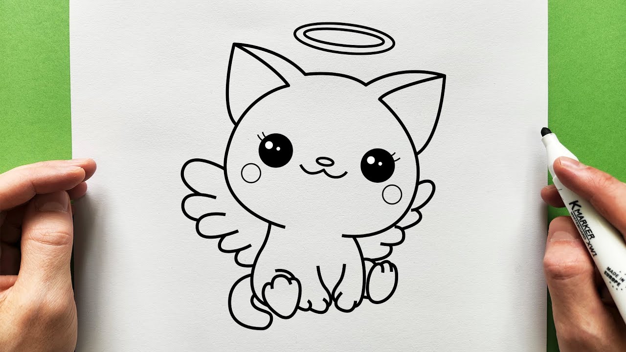Cute Kitten Angel with Wings Drawing Step by Step How to Draw a Cute ...