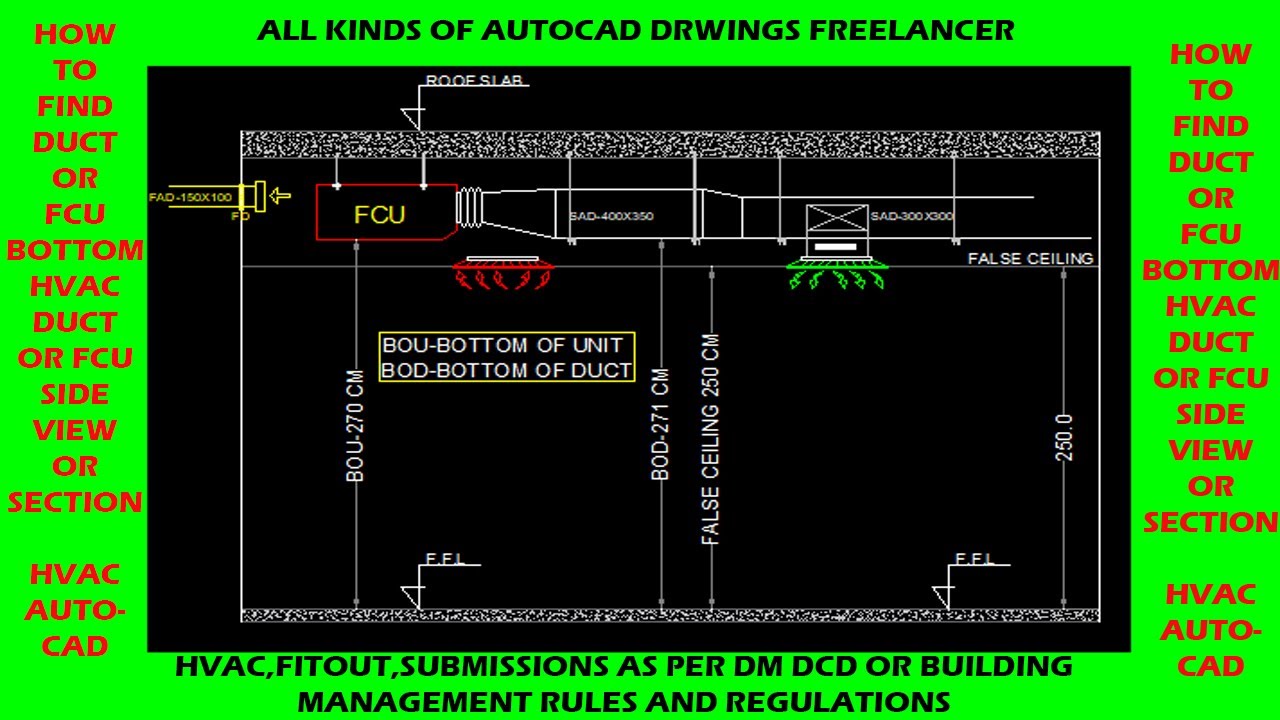 How To Find HVAC Duct Or FCU Bottom AutoCAD HVAC Fcu Section Or