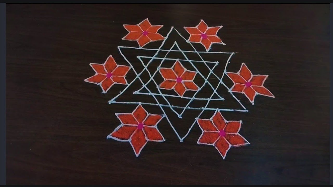 Simple rangoli design using dots 13*7 - YouTube