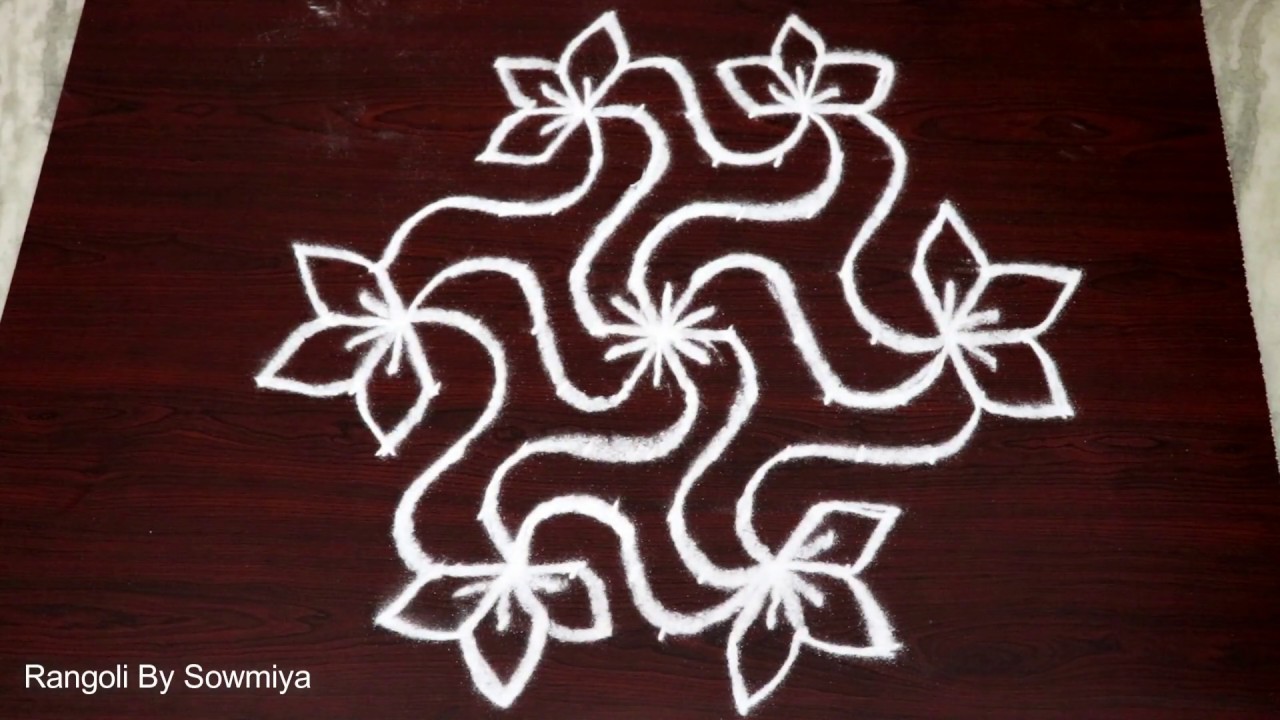 simple flower kolam designs | 6x11 interlaced dot flower kolam model ...