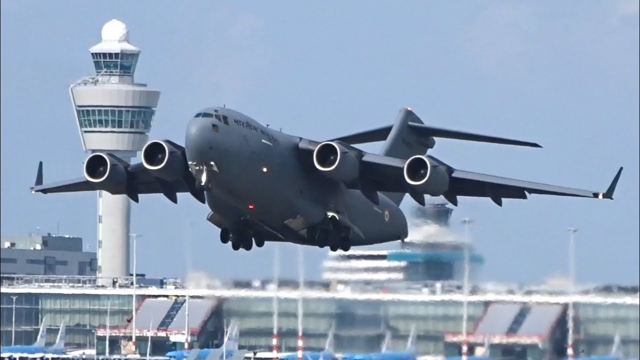 C-17 Globemaster Indian Air Force at Schiphol🤩 Landing + Take-off - YouTube