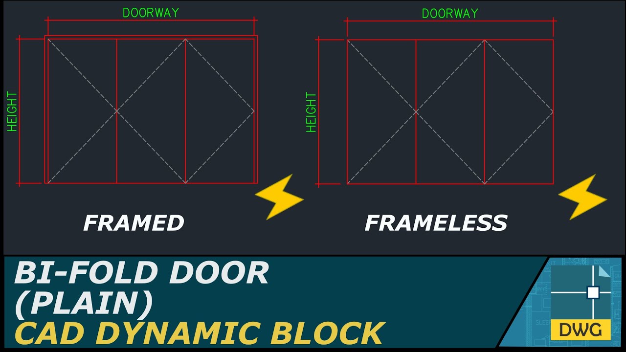 Bi-fold Door (Plain): AutoCAD Dynamic Block (Elevation View) - YouTube