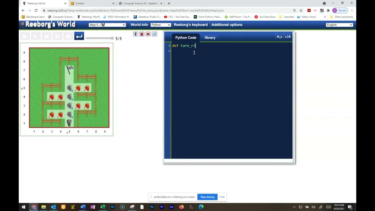 CS20 :: Live Session Recording - Sept 20 :: Reeborg Fundamentals - Comments, Functions, Library ...