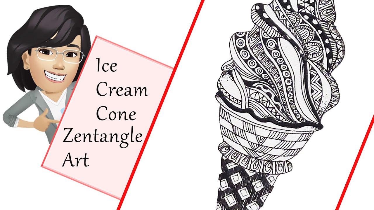 Ice Cream Cone Zentangle Art | Step by Step | Too Easy | 11/31 - YouTube